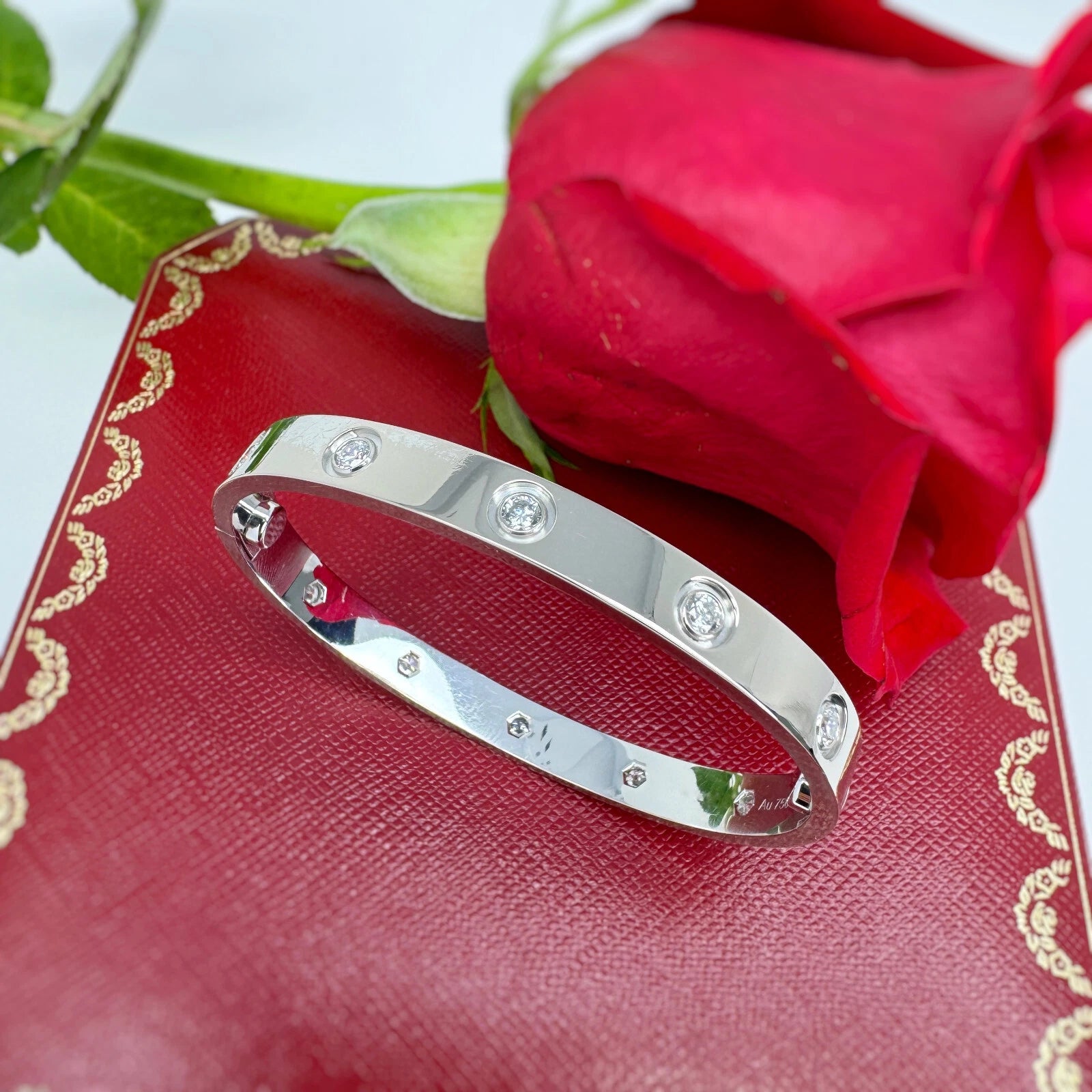 CARTIER Love Diamond Bangle Classic Bracelet 18K White Gold Box Papers